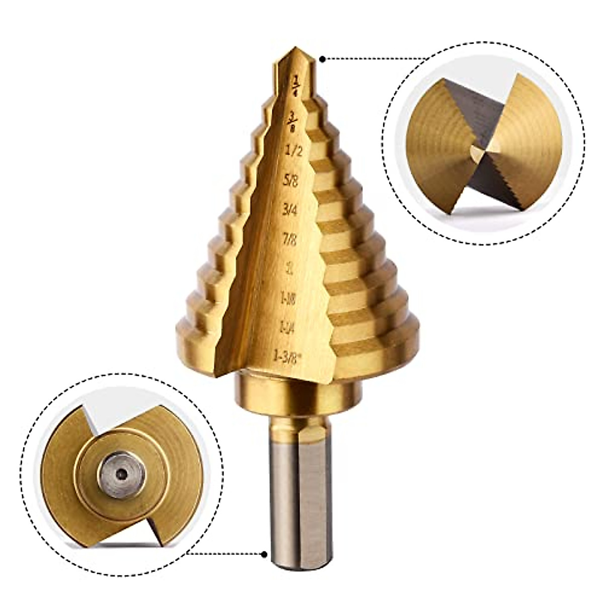 Step Drill Bit, WEAVERBIRD Titanium Drill Bit Set (1/4" to 1-3/8"), HSS Drill Cone Bits with Double Cutting Blades, Small Drill Bits, Cone Drill Bit for Soft Metal Sheet/Wood/Plastic Drilling Cutting