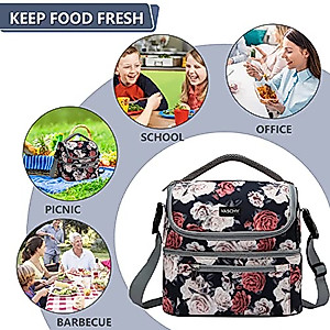 VASCHY Lunch Bag for Women, Insulated Lunch Box Leak-proof Cooler Bag in Dual Compartment Lunch Tote for Work 14 Cans Rose