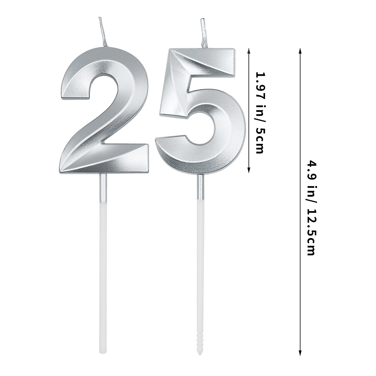 Silver 25th & 52nd Birthday Candles for Cakes, Number 25 52 Candle Cake Cupcake Topper for Birthday Anniversary Party Decoration