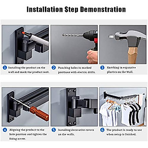 Bakala Retractable Clothes Drying Rack, Wall Mounted Space Saver Heavy Duty Laundry Clothes Hanger Rack with Towel Bar, Collapsible Clothes Dry Racks for Balcony, Mudroom, Bedroom