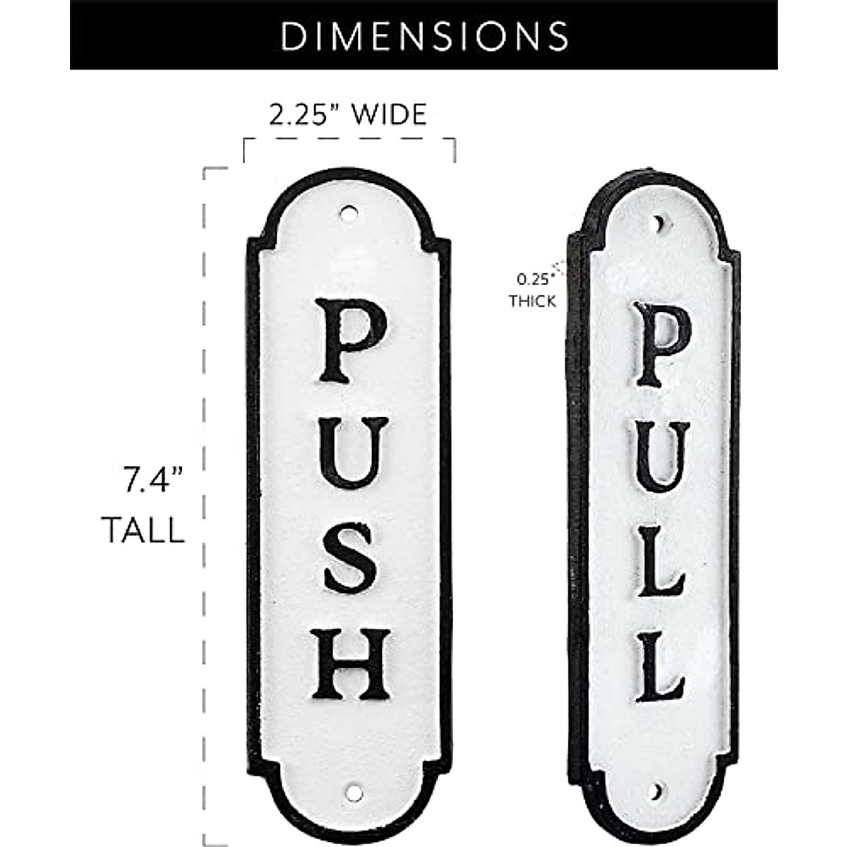 AuldHome Push Pull Door Signs (Set of 2); Cast Iron Farmhouse Style Vertical Signs for Home and Business