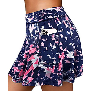 Fulbelle Womens Golf Skirt, Teen Girls Tennis Skorts Skirts for Women with Pockets Casual Summer Elastic Waistband Cute Athletic Skort Blue Pattern Large