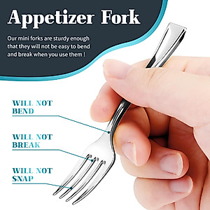 Kucoele 100 Pack Silver Mini Plastic Forks, 4 Inches Disposable Small Appetizer Forks Tiny Tasting Forks for Desserts, Strawberries, Charcuterie, Cake Pops, Cocktails, Fruits