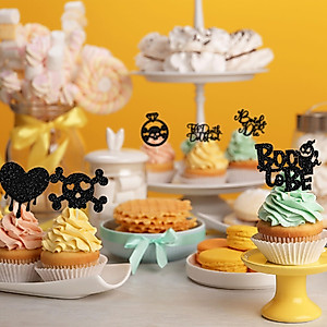 Gyufise 24Pcs Halloween Bachelorette Cupcake Topper Glitter Boo To Be Ring Bride Or Die Cake Toppers Skull Heart Blood Glitter Food Picks for Horror Ghost Engagement Party Decorations Black
