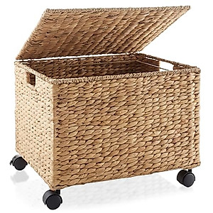 Casafield Rolling Filing Cabinet, Natural - Water Hyacinth File Organizer with Lid and Locking Wheels, Home Office Storage for Hanging Folders