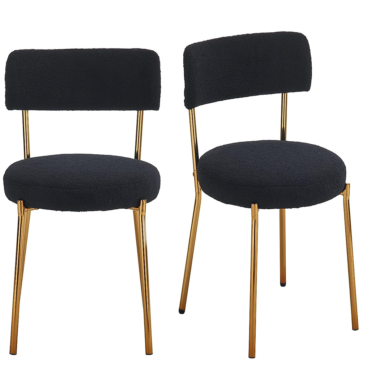 RIGHTPARTS Boucle Dining Chairs Set of 4, Modern Upholstered Fleece Fabric Kitchen Chairs, Mid-Century Round Dining Chairs Curved Backrest Metal Legs for Dining Room/Living Room (Black 1, 4)