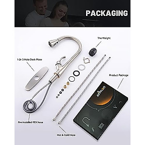 APPASO Pull Down Kitchen Faucet with Sprayer Stainless Steel Brushed Nickel - Single Handle Commercial High Arc Pull Out Spray Head Kitchen Sink Faucets with Deck Plate, Grifos De Cocina