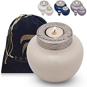 FOVERE – Small Decorative Urns for Human Ashes – White Ashes Keepsake Urn with Candle Holder – 100% Handmade Decorative Cremation Urns for Males and Females. Pet Urn for Dogs Ashes and Cats