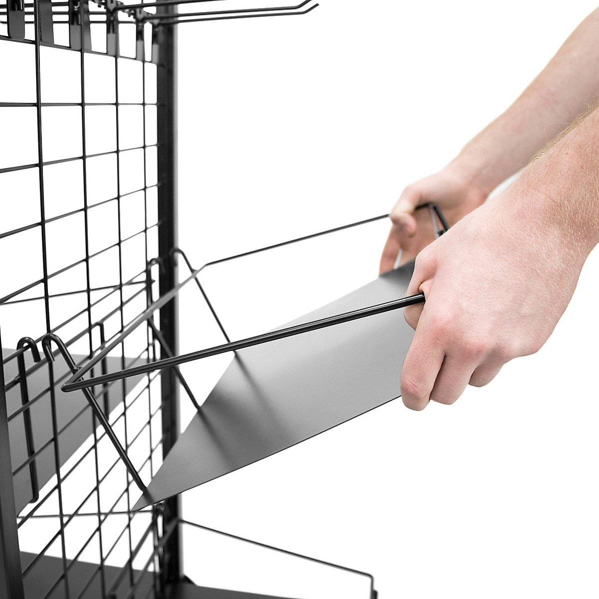 Brybelly Rolling Retail Display Merchandising Rack Store Fixture, 66" Tall x 28" Footprint, Includes 50 Peg Hooks and 4 Shelves
