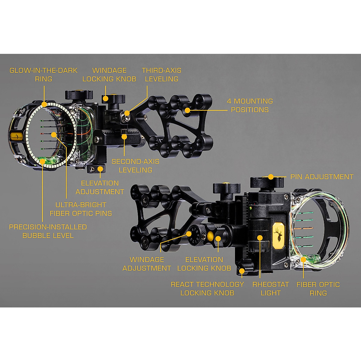 Trophy Ridge React Pro 5 Pin Archery Bow Sight, Right Hand, 0.010 Pin