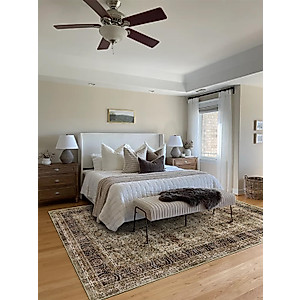 Poeti Washable Rug, Vintage 4x6 Rug with Anti-Slip Backing, Ultra Soft Area Rug, Stain Resistant Rugs for Living Room, Traditional Rug (Olive/Charcoal, 4'x6')