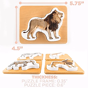 Wooden Montessori Animal Puzzles for Toddlers 1-3 | Realistic Chunky Safari Animal Shape Puzzle | Educational Learning Toy
