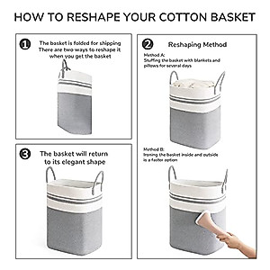 Goodpick Laundry Basket Square Laundry Hamper Tall Dirty Clothes Hampers for Laundry, Living Room, Nursery, Dorm Large Woven Storage Basket for Blankets, Toys, Towels, Yoga Mat Storage, 15"x 20", Grey