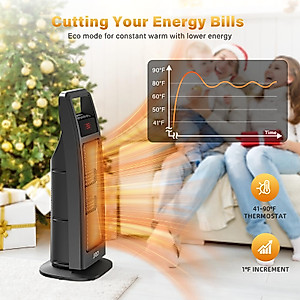 JRD Space Heater Indoor with Thermostat, 24 inch Portable Heater with 75°Oscillation, 1500W PTC Ceramic Heater with remote, 3 Modes, 8h Timer, Safety Electric Heaters for Bedroom Home Office