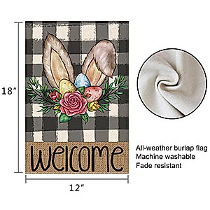 Easter Garden Flag 12 x 18 Inch Vertical Buffalo Plaid Double Sided Decorative Welcome Easter Bunny Ears Easter Decor for Outside Yard Outdoor Farmhouse Easter Decorations…