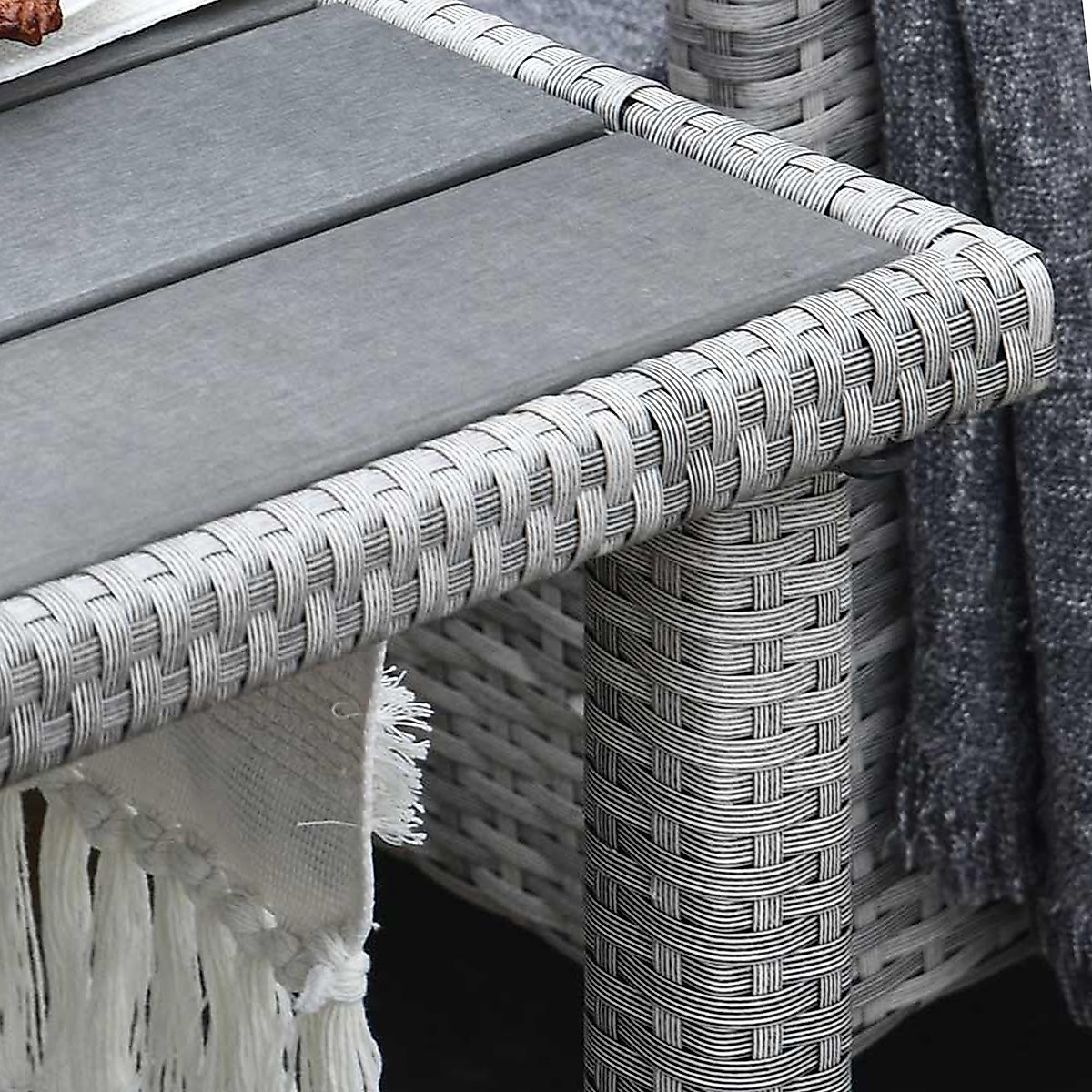 Outsunny 5 Piece Patio Furniture Set, Outdoor Dining Table Set with L-Shaped Sectional Sofa, 2 Ottomans, Outside Conversation Set with Cushions, Throw Pillows, Beige