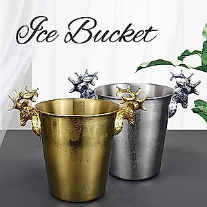 Ice Bucket Silver Stainless Steel Metal Ice Buckets for Parties, Insulated Ice Bucket with Handles for Beer, Wine, Champagne, Home Decor, Table Centerpieces, Wedding Decorations Drinks Cooler/Beer Buc