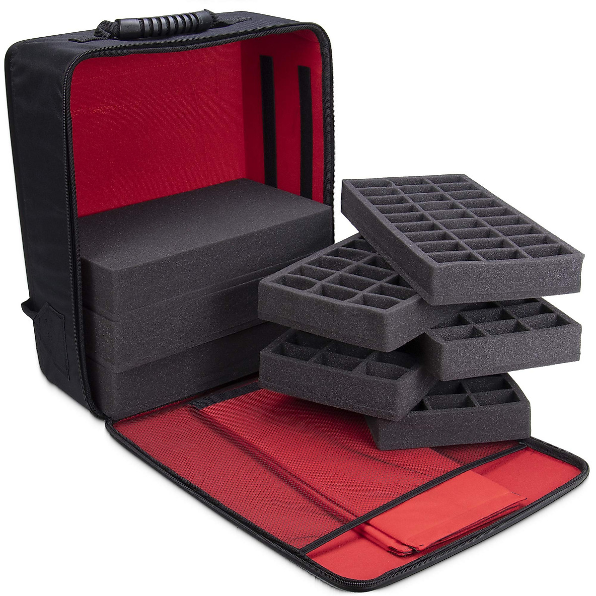 Guardian Tabletop Gaming Backpack | Deluxe Portable Carrying Case with Space For 135+ Figurines, Large Miniatures, and Wargame Transportation | Includes Four Compartment Trays & 3 Layers of Pluck Foam
