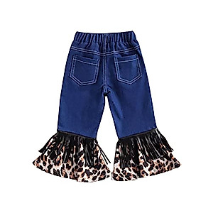 YEAHDOR Toddler Baby Bell Bottoms Baby Girls Ruffle Leggings Flare Skinny Denim Jeans Pants Dark Blue 18-24 Months