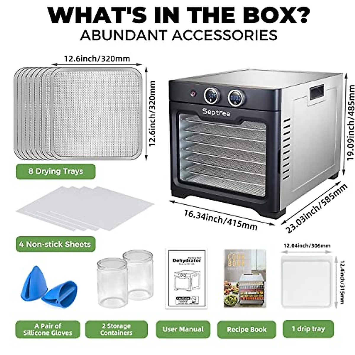 𝐒𝐞𝐩𝐭𝐫𝐞𝐞 Food Dehydrator for Jerky,8 Stainless Steel Dehydrator with 8.8ft² Drying Space, Food Dryer Machine for Meat, Fruit, Beef, Herbs, and Pet Food with Adjustable Timer and 190°F Temperature