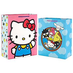 Hallmark Hello Kitty Gift Bag Bundle (2 Bags: 1 Large 13", 1 XL 15") for Birthdays, Back to School, Halloween
