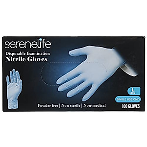 SereneLife Large Size Nitrile Disposable Latex & Powder Free Gloves - Great for Kitchens, Food Handling & Cleaning Supplies - Soft & Comfortable fit - Vinyl & Nitrile blend - 100 Pack