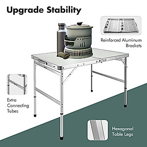 VILLEY Folding Camping Table, 3ft Small Portable Lightweight Outdoor Table with Aluminum Adjustable Legs for Travel Picnic Cooking Beach