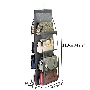 HAN SHENG 2 Pcs 8 Pockets Hanging Purse Handbag Organizer Clear Hanging Shelf Bag Collection Storage Holder Purse Bag Wardrobe Closet Space Saving Organizers (Grey)