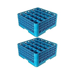 Carlisle FoodService Products OptiClean Plastic 25-Compartment Divided Glass Rack, Blue, (Pack of 2)