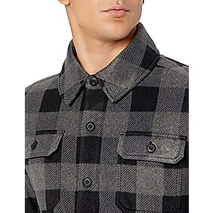 Amazon Essentials Men's Long-Sleeve Polar Fleece Shirt Jacket, Black Charcoal Buffalo Plaid, XX-Large