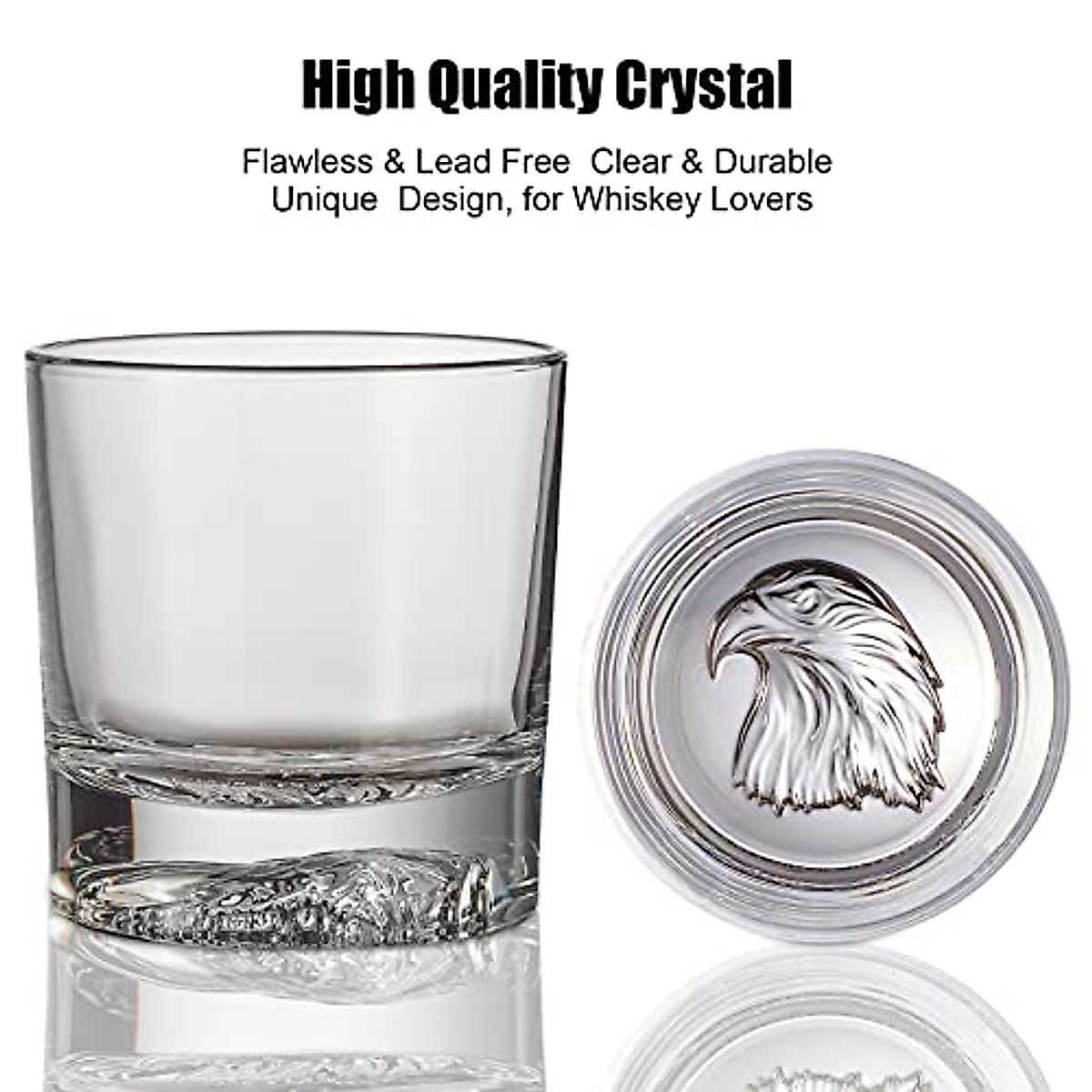 HAUNIO Whiskey Glasses Set of 4, 10 Oz Old Fashioned Crystal Whiskey Glasses with Eagle Pattern, Thick Bottom and Luxury Box for Scotch, Bourbon, Liquor, Cognac and Cocktails, Gifts for Father Men