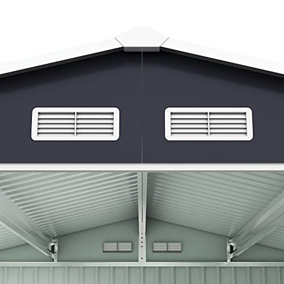 OELUBBY 9.1' x 10.5' Storage Shed Outdoor Metal Storage Clearance, Utility Large Shed Tool House for Backyard Garden Lawn Mower Equipment Organizer w/Lockable Sliding Door, Vents, Floor Frame - Gray