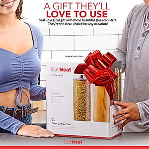 EatNeat 6 Piece Glass Canisters with Airtight Stainless/Snap Locking Lids - Tall Storage Glass Jars for Pantry & Kitchen