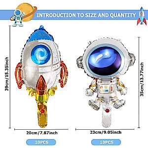 20Pcs Astronaut Aluminum Foil Balloons Outer Space Balloons Decoration for Outer Space Theme Party Kids Birthday Party Supplies Baby Shower