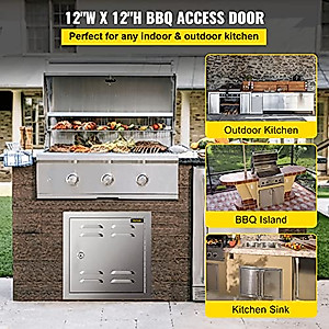 VEVOR Vented Access Door 12x12in Single Access Door with Vents, 304 Stainless Steel Outdoor Cooking Doors, Flush Mount Vented Utility Door with Lock, Beveled Frame Access for BBQ Island Grill Kitchen