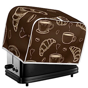 FOR U DESIGNS Toaster Oven Cover Novelty Coffee Themed Toaster Dust Cover 4 Slice Durable Washable Kitchen Small Appliance Covers Fashion Bread Maker Cover Brown