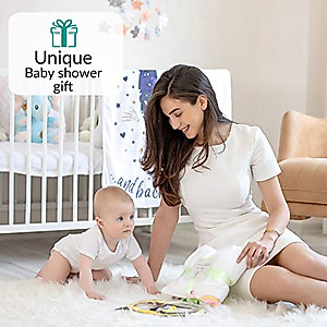 Baby Monthly Milestone Blanket | for Newborn Boy or Girl, Unisex | Month Blanket Baby for Pictures | Jungle Safari, Giraffe & Monkey Theme | Personalized Shower Gifts New Moms | Track Age & Growth