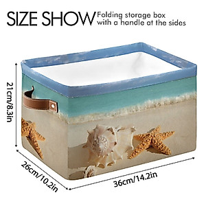 ALAZA Sea Shells Starfish Sand Turquoise Foldable Storage Box Storage Basket Organizer Bins with Handles for Shelf Closet Living Room Bedroom Home Office 1 Pack