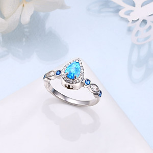 925 Sterling Silver Teardrop Urn Rings Hold Loved Ones Ashes, Blue Opal Cremation Keepsake Urn Ring Memorial Jewelry Gift for Ashes for Women