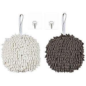 yaocoral 2 Pack Chenille Hand Towels,Kitchen Bathroom Hand Towels with Hanging Loops,Quick Dry Hand Bath Towel Hanging Absorbent Microfiber Hand Towels