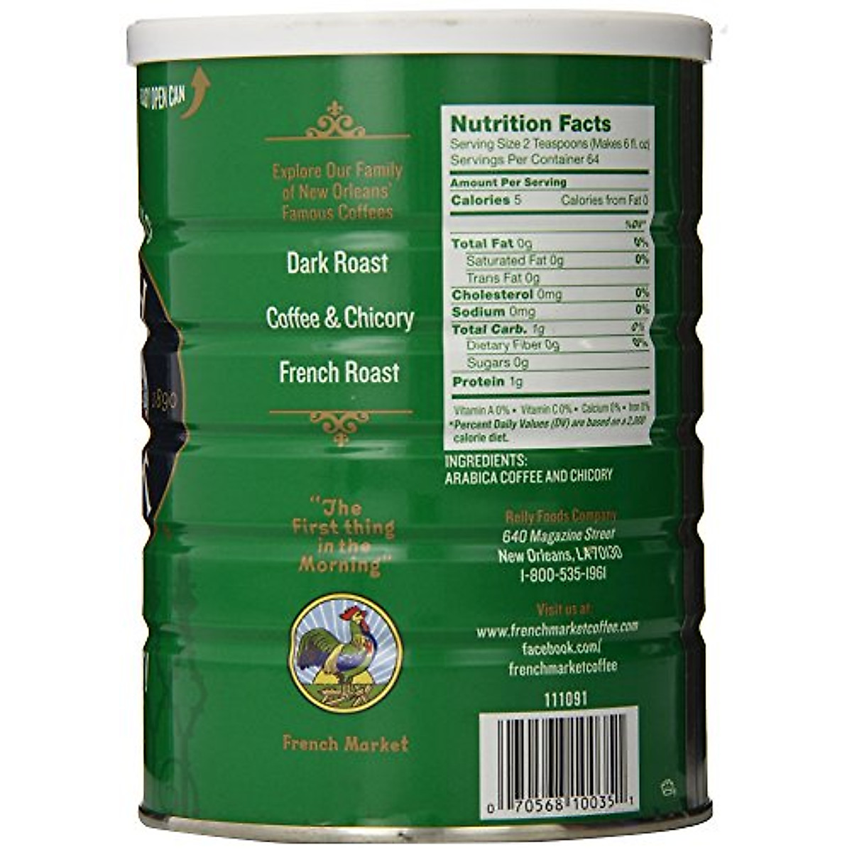 French Market Coffee & Chicory Decaffeinated Medium-Dark Roast Ground Coffee, 12oz Can (Pack of 1)