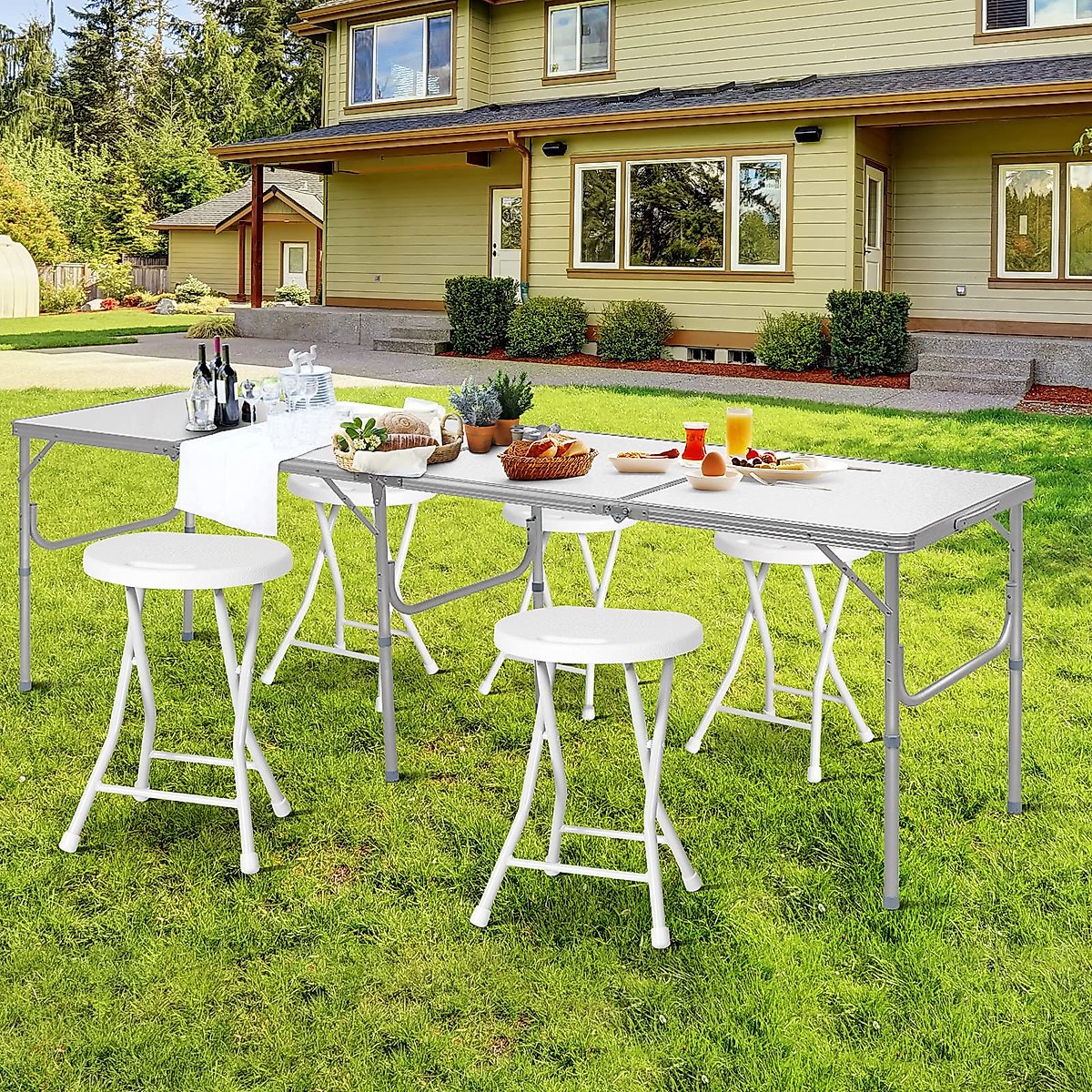 Giantex Set of 4 Folding Stool, Round Foldable Bar Stools, 4 Pack Portable Folding Chairs with Handle, Collapsible Stools 18 Inch 330lbs Capacity for Camping RV Party (White)