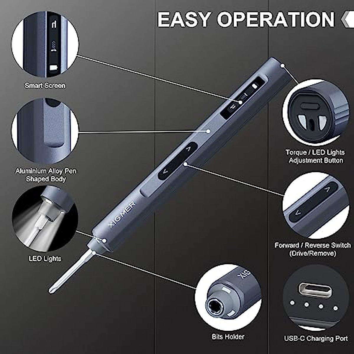 Electric Screwdriver,52 in 1 Mini Precision Screwdriver Set with 48 Magnetic Bits Cordless Kit,5 Gears Torque,OLED Display,XIGMER Rechargeable Small Electronic Repair Tool Kit for PC Phones Watch