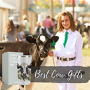 Onebttl Cow Gifts for Women Girls, Watercolor Cow 20oz Vacuum Insulated Stainless Steel Travel Tumbler with Lid, Glitter Silver