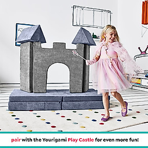 Yourigami Kids and Toddler Play Couch, Convertible Folding Sofa, Durable Foam Modular Design, Blue Lagoon