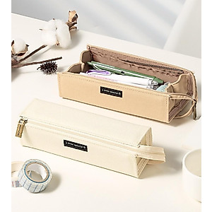 JHTPSLR Light Academia Aesthetic Pencil Pouch Small Canvas Pencil Pouch Preppy Pencil Pouch Solid Square Pencil Case Pen Bag Stationery Storage and Organizer Supplies (Beige)