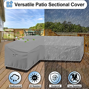OutdoorLines Waterproof Outdoor Patio Sectional Cover - UV Resistant & Windproof L-Shaped Patio Furniture Covers for Deck, Lawn and Backyard, 420D Heavy Duty Couch Cover, Left Facing, 83"x104", Gray