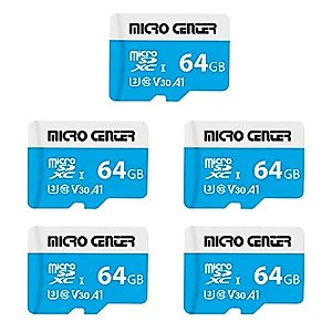 Micro Center 64GB microSDXC Card 5 Pack, Nintendo-Switch Compatible Micro SD Card, UHS-I C10 U3 V30 4K UHD Video A1 R/W Speed up to 95/30 MB/s Flash Memory Card with Adapter (64GB x 5)