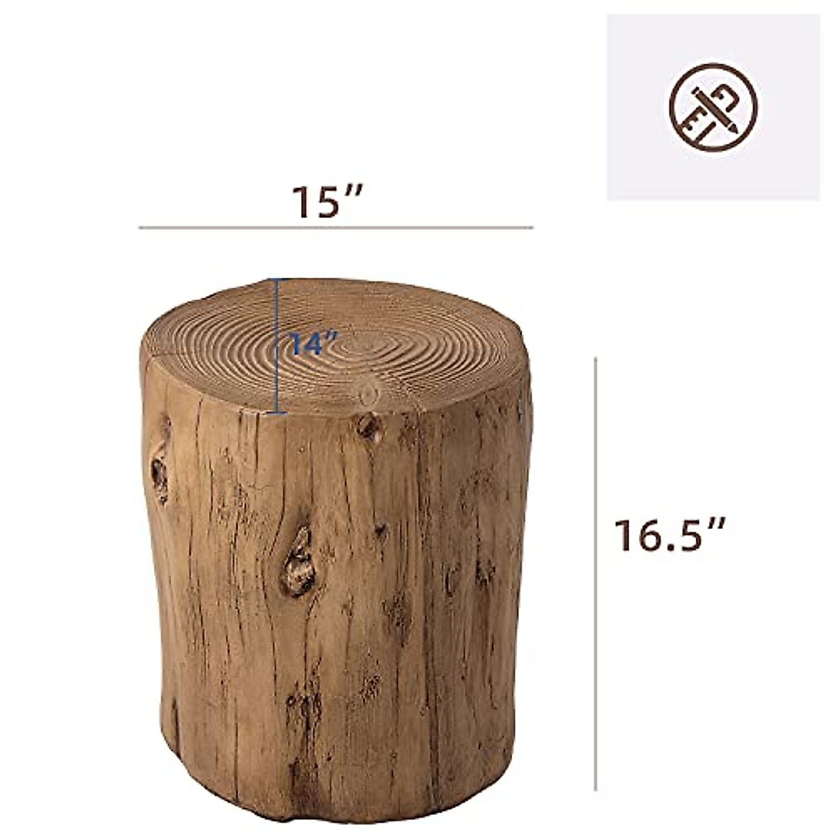 HOMPUS Concrete Outdoor Side Table Tree Stump Modern Round Coffee Table Accent Table Plant Stand Faux Wood End Table Garden Stool for Patio,Home Decor, Living Room(Light Oak)