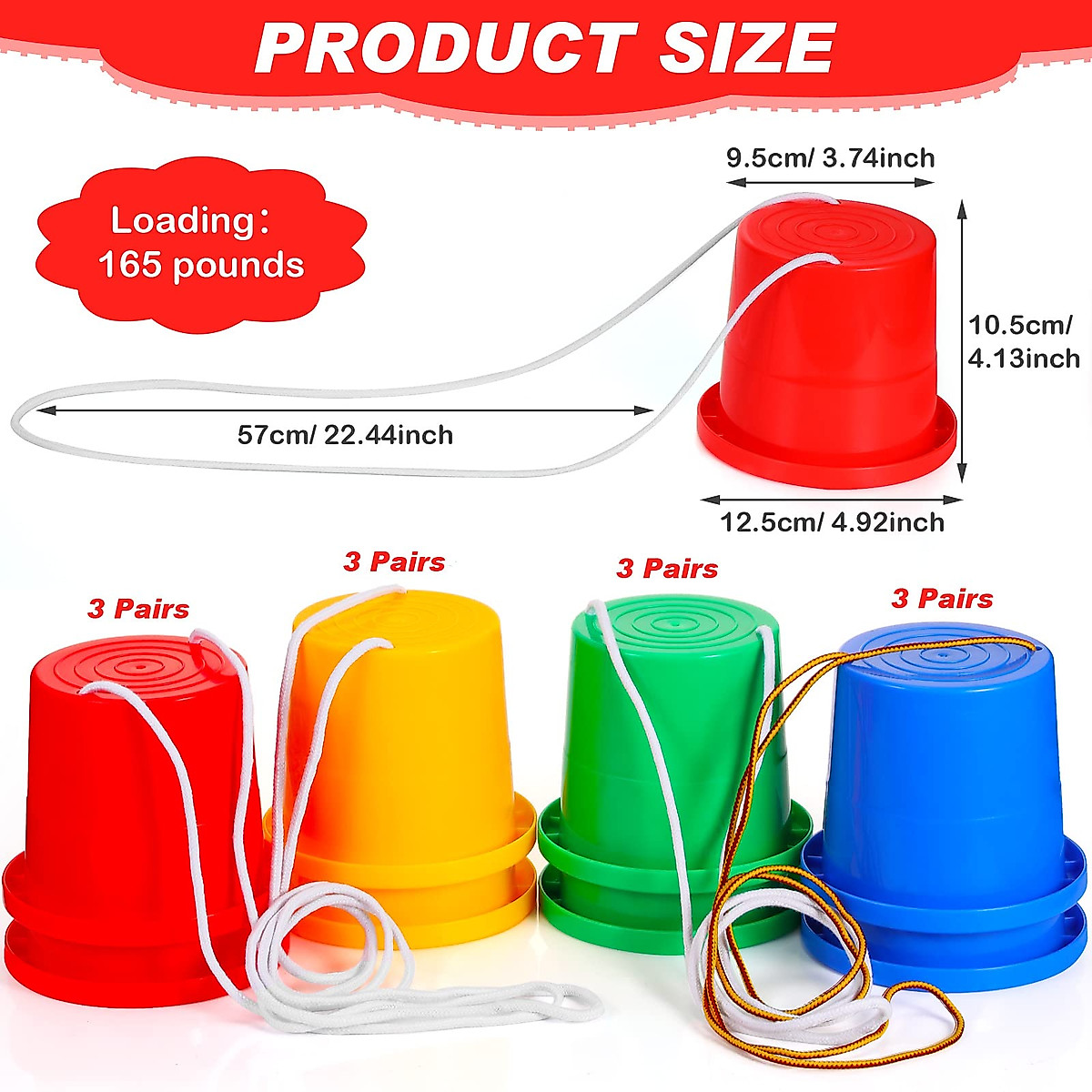 Hungdao 12 Pairs Balancing Stilts for Kids Walking Bucket Stilts Plastic Walking Stilts Toy with Adjustable Rope for Preschool Playground Indoor Outdoor Obstacle Course Games, 4 Colors